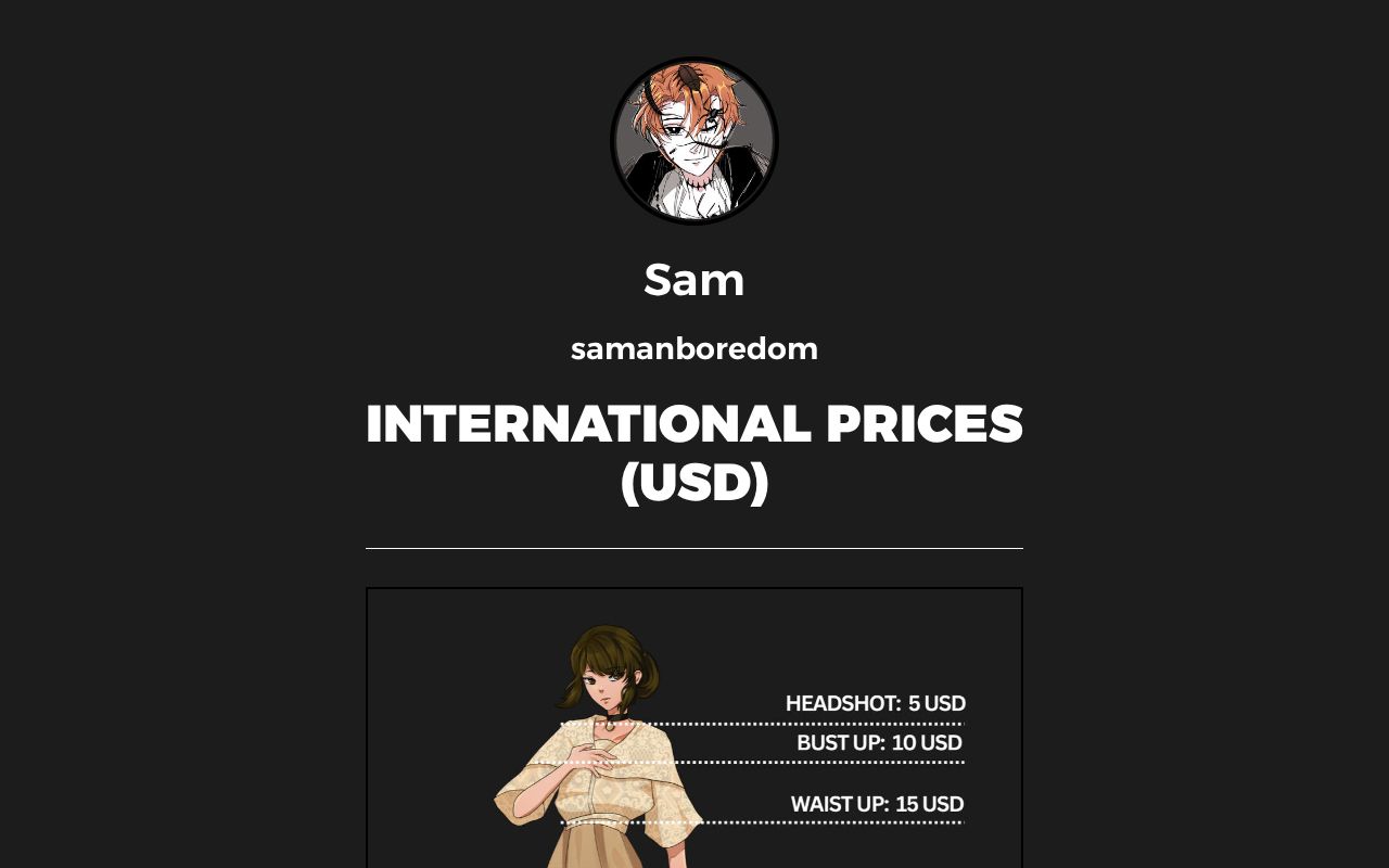 SAMANDBOREDOM COMMISSIONS INTL. PRICES